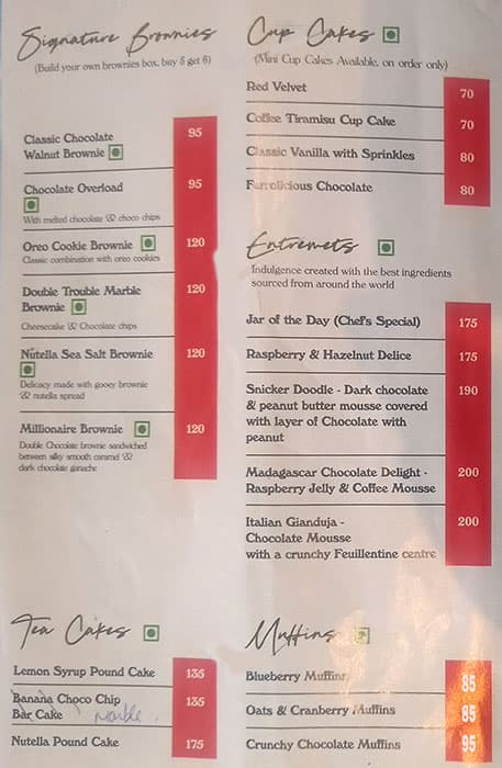 Menu of Cherry Blossom, Vijay Nagar, Indore