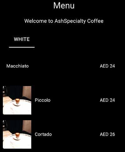 Menu at Ash Specialty Coffee cafe, Abu Dhabi