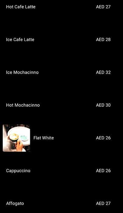 Menu at Ash Specialty Coffee cafe, Abu Dhabi