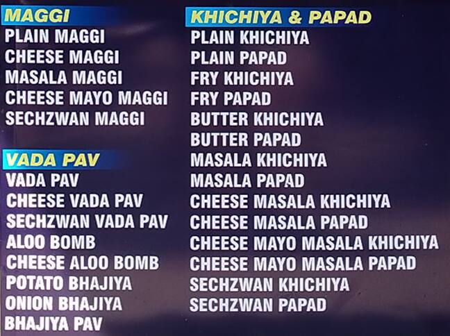 Menu of Shetty Brothers, Bhayandar, Mumbai