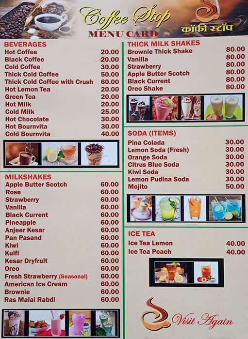 Menu of Coffee Stop, Shivapur, Pune
