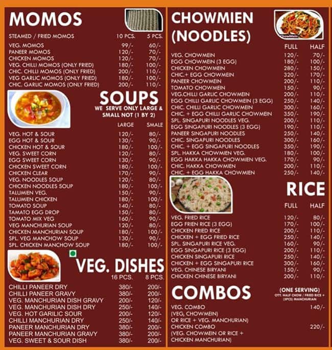 Menu of Ram Chinese Food, Sector 19, Faridabad