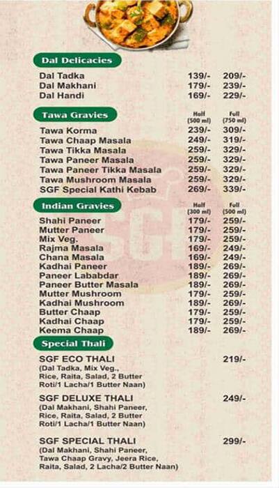 Menu of SGF - Spice Grill Flame, Connaught Place, New Delhi