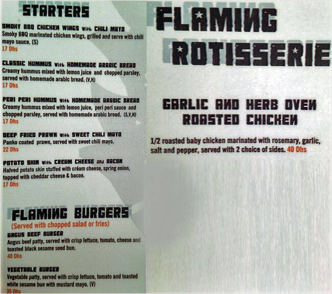 Menu at The Flaming Revolution restaurant, Dubai, Building A Manama St