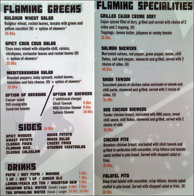 Menu at The Flaming Revolution restaurant, Dubai, Building A Manama St