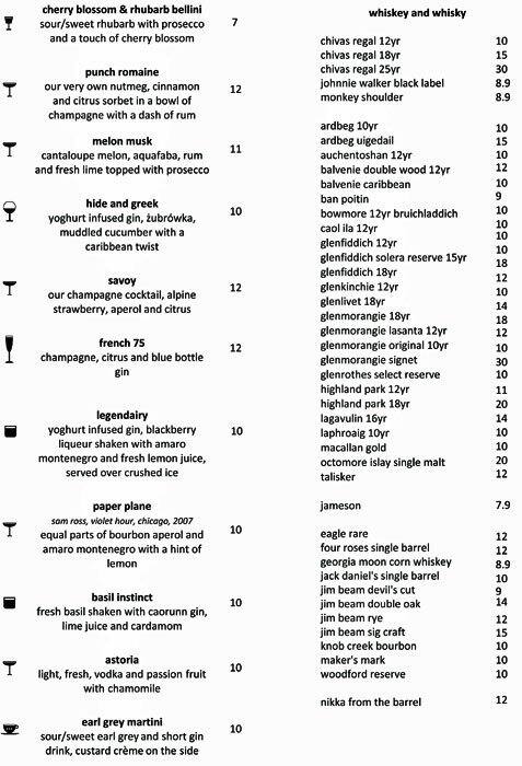 Menu at Goat pub & bar, London, 333 Fulham Road