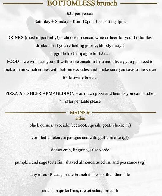 Menu at Goat pub & bar, London, 333 Fulham Road
