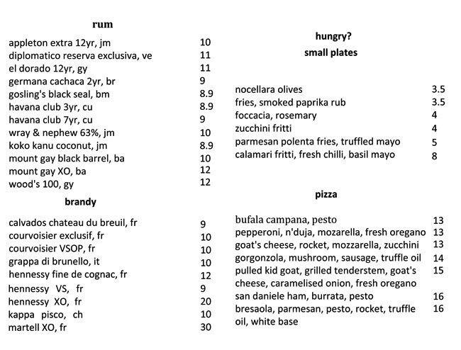 Menu at Goat pub & bar, London, 333 Fulham Road