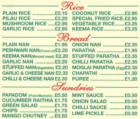 Menu at Sid's Takeaway restaurant, London, 257 Field End Rd