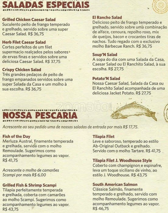 Menu em Outback Steakhouse, São Paulo, Av. Henry Ford