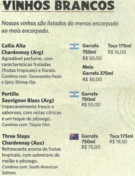 Menu em Outback Steakhouse, São Paulo, Av. Rebouças