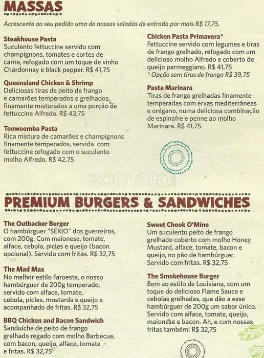 Menu em Outback Steakhouse, São Paulo, Av. Rebouças