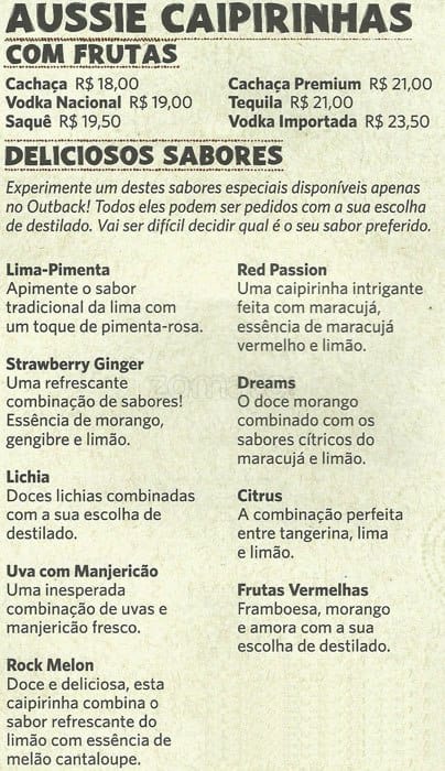 Menu em Outback Steakhouse, São Paulo, Av. Rebouças