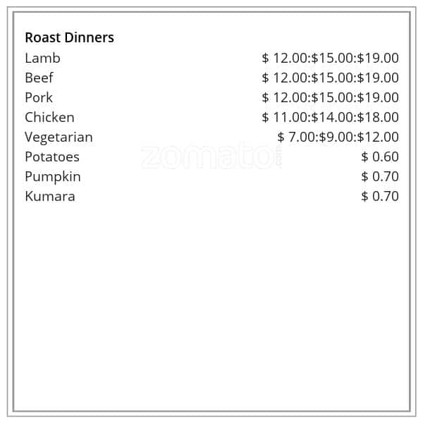 Menu at Masterton Roast Restaurant, Masterton