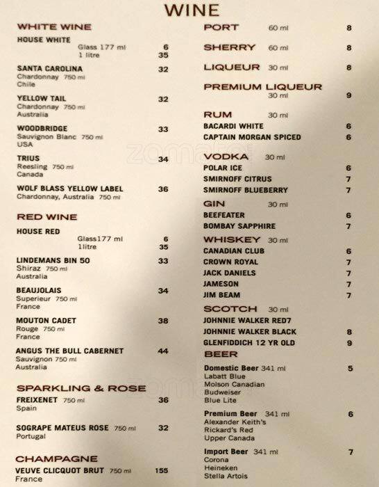 Menu at Shade Restaurant, Toronto