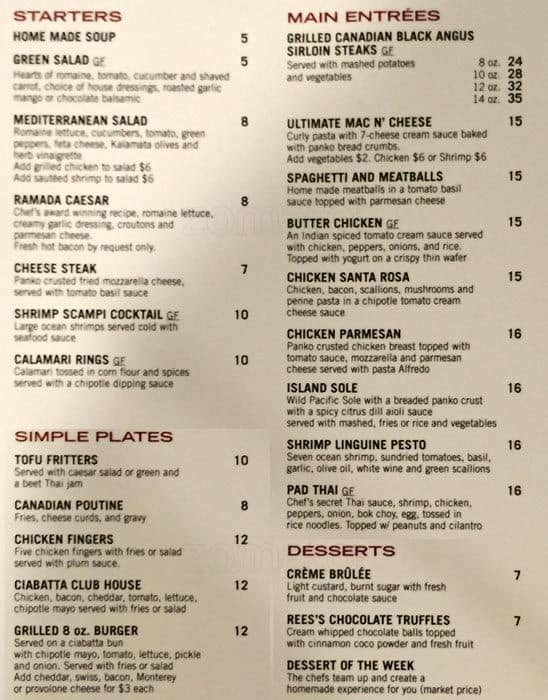 Menu at Shade Restaurant, Toronto