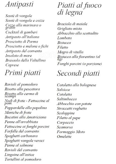 Menu da Lo Convento ristorante, Roma