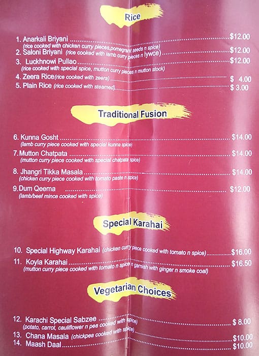 Menu at Mazadar Pakistani Food Restaurant, Coburg