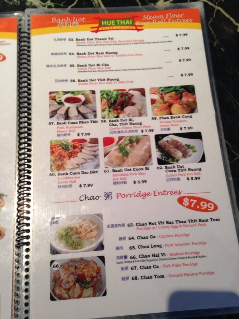 Menu at Hue Thai restaurant, Las Vegas, W Spring Mountain Rd #223