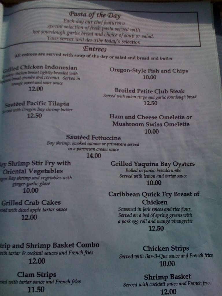 Menu at Adobe Resort Yachats OR restaurant, Yachats