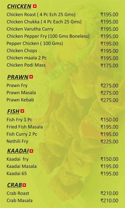 Menu at Madras Masala, Bengaluru