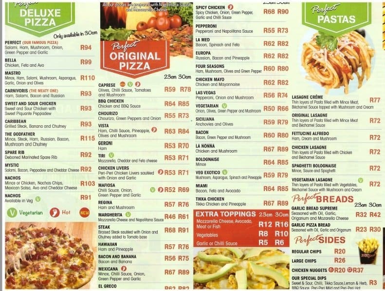 Pizza Perfect Menu, Menu for Pizza Perfect, Durbanville, Cape Town ...