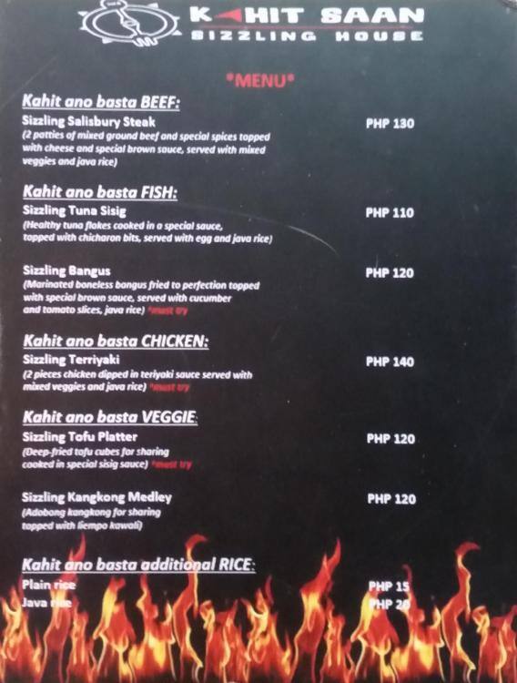 Kahit Saan Sizzling House Menu - Zomato Philippines