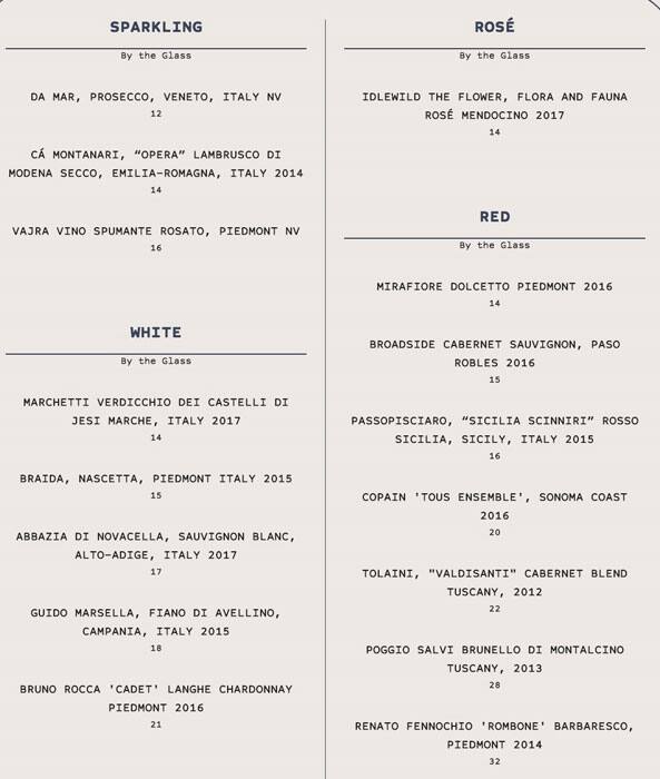 Menu at Don Angie restaurant, New York City