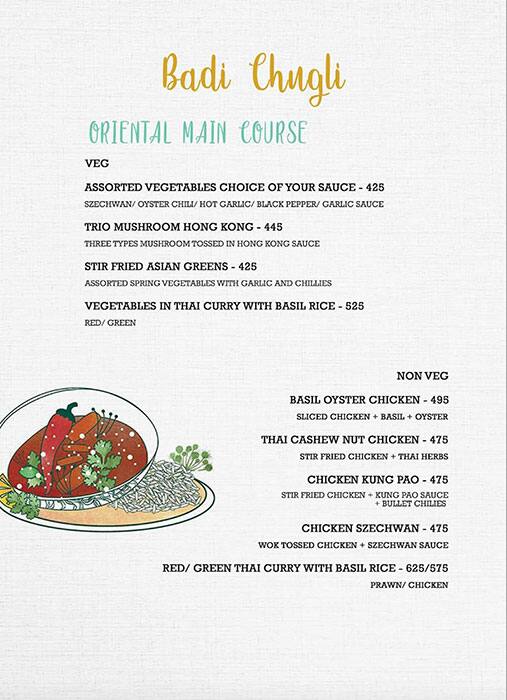 Menu at Chugli, Panchkula