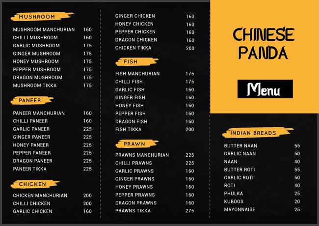 Menu of Chinese Panda, Anna Nagar East, Chennai