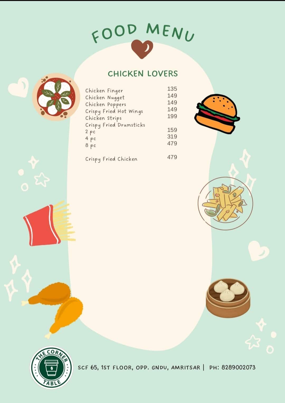 Menu of The Corner Table, Kabir Park, Amritsar