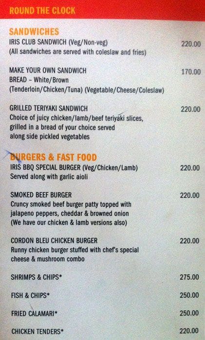 Menu at 70 Brigade, Bengaluru