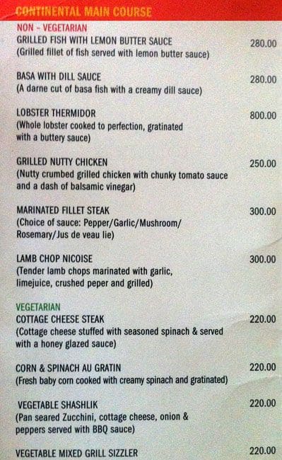 Menu at 70 Brigade, Bengaluru