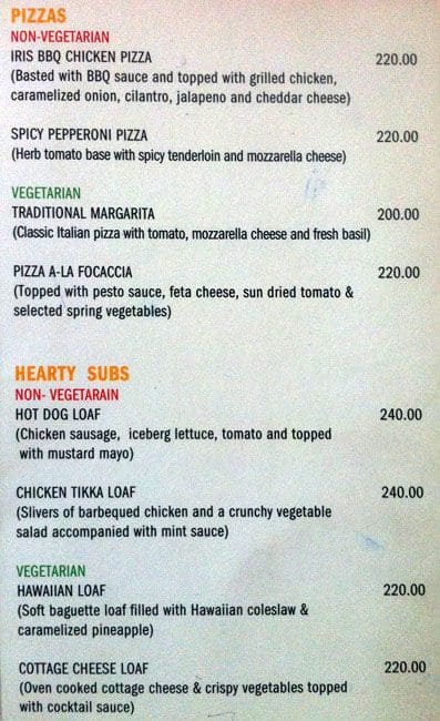 Menu at 70 Brigade, Bengaluru