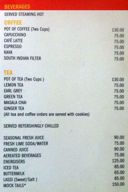 Menu at 70 Brigade, Bengaluru