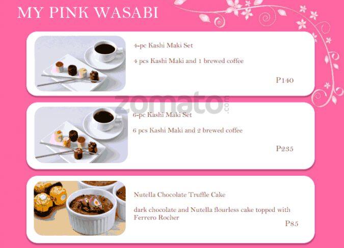 Menu at Pink Wasabi desserts, Makati