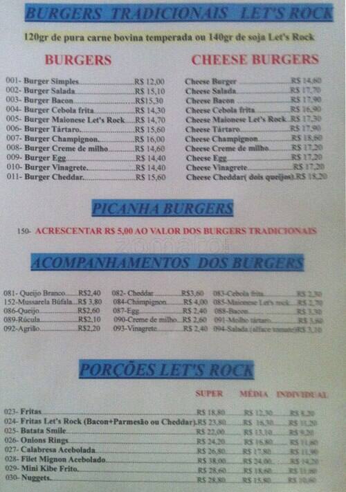 Menu em Let's Rock Burger, São Paulo
