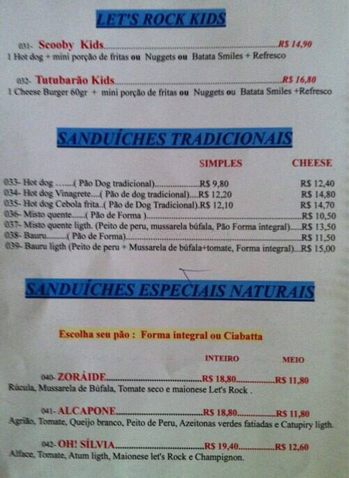 Menu em Let's Rock Burger, São Paulo