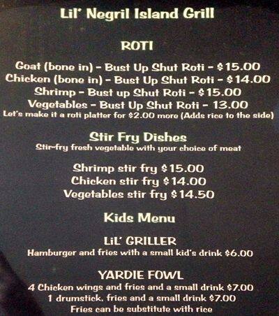 Menu at Lil' Negril Island Grill restaurant, Ottawa