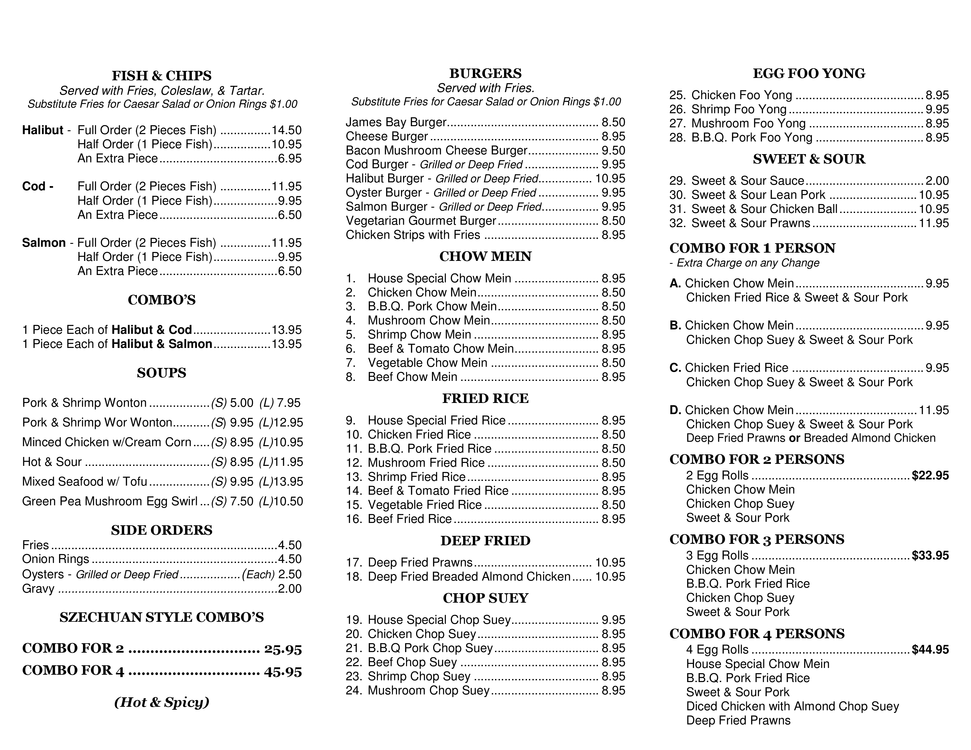 James Bay Fish & Chips menu - Urbanspoon/Zomato