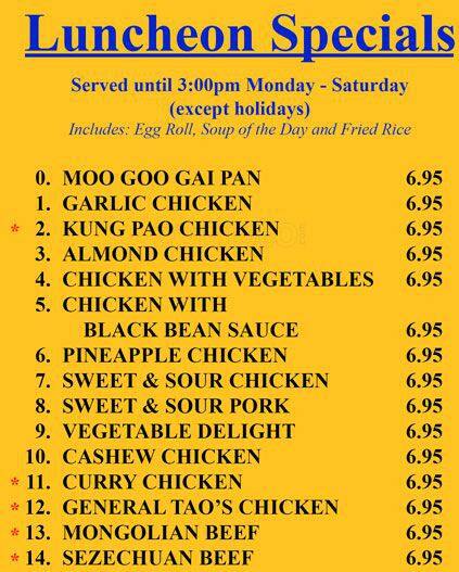 Menu at Silver Dragon restaurant, Everett