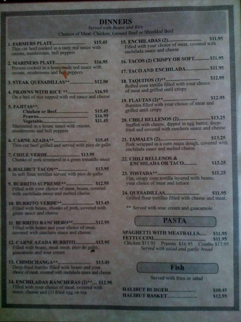 Menu at Agave restaurant, Sitka