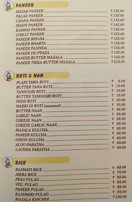 Menu at Kake D Hatti, Kolkata