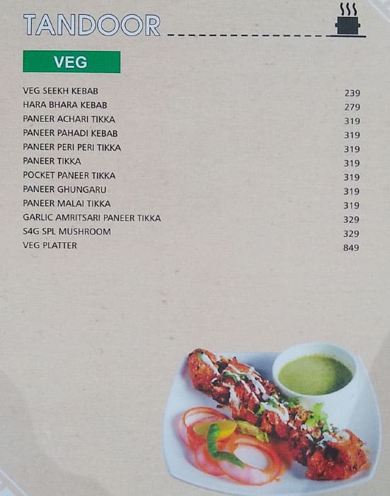 Menu at Hotel S4G, Pune