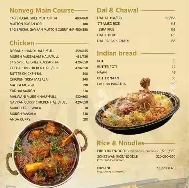 Menu at Hotel S4G, Pune
