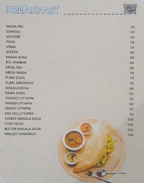 Menu at Hotel S4G, Pune
