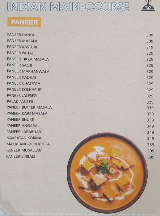 Menu at Hotel S4G, Pune