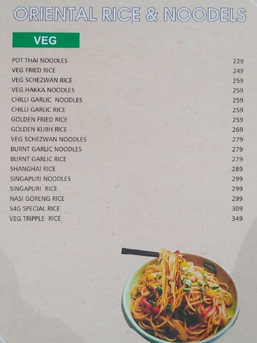 Menu at Hotel S4G, Pune