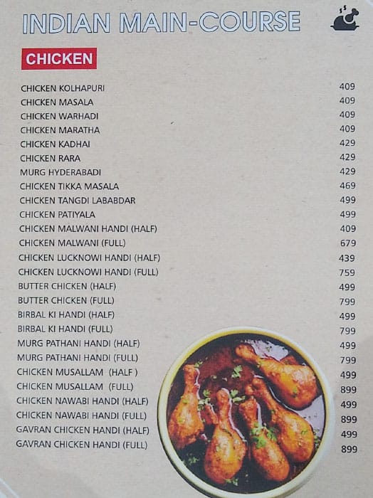 Menu at Hotel S4G, Pune