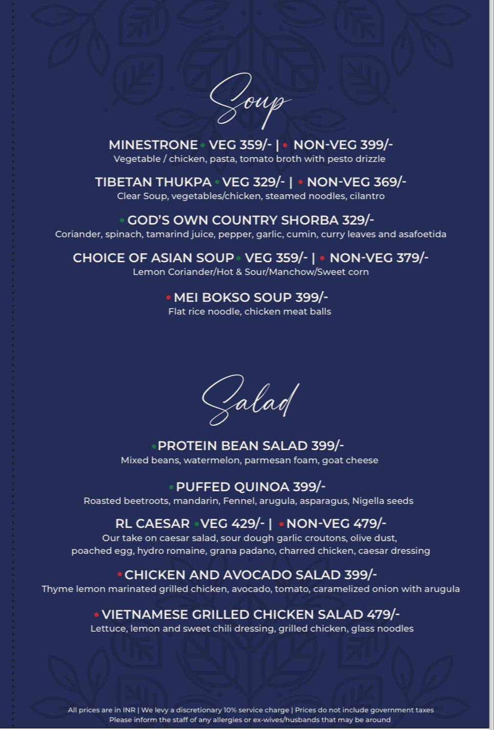 Menu of Romeo Lane, Subhash Nagar, Meerut